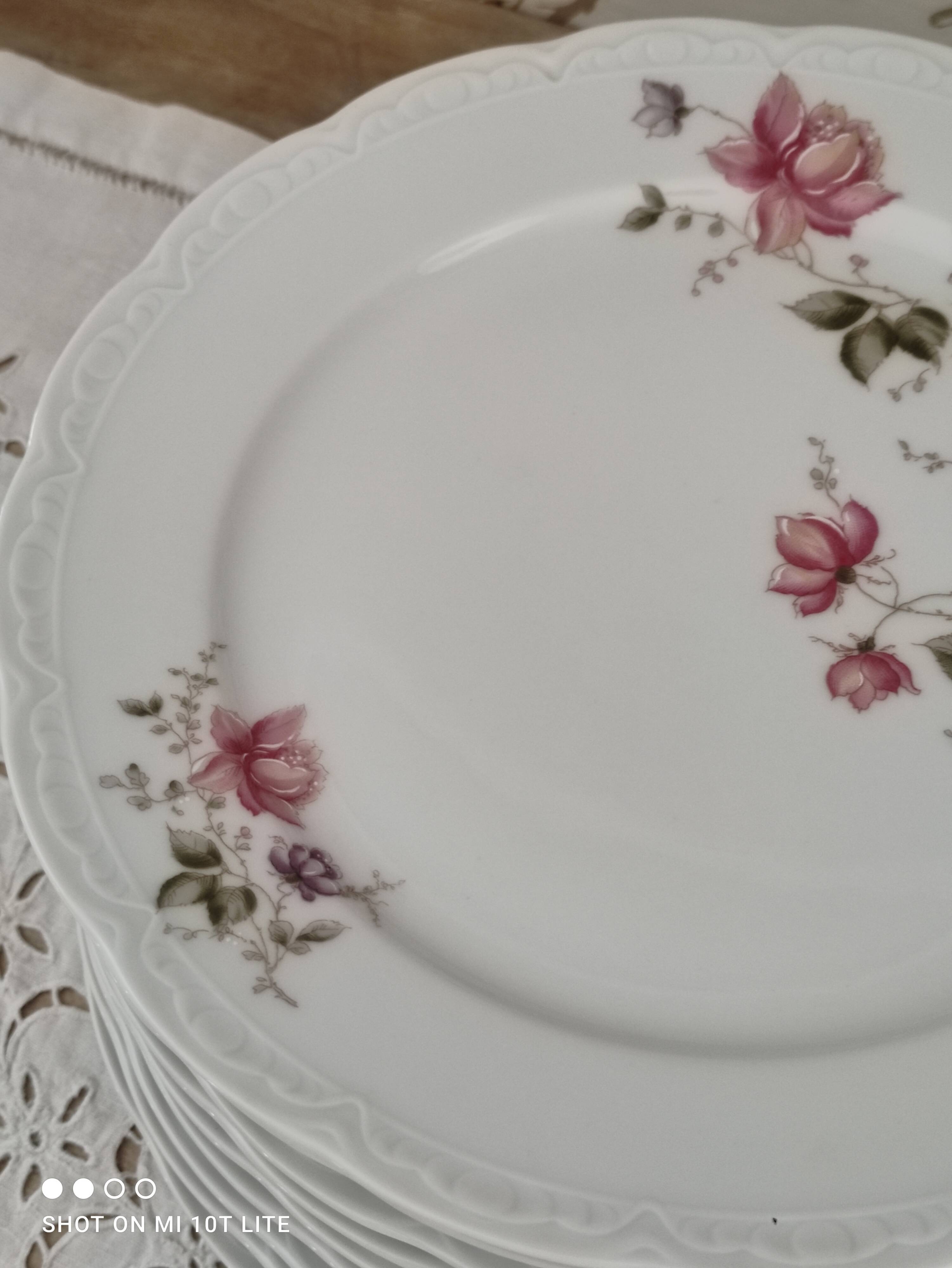 Lot de 11 assiettes plates en porcelaine Bavaria marli en relief décor ...
