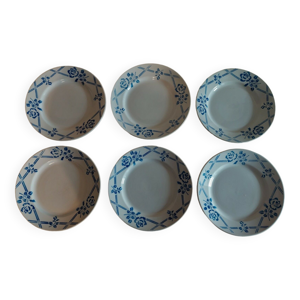 Assiettes Plates Série De Six Moulin Des Loups Orchies Modèle Bric Bleu