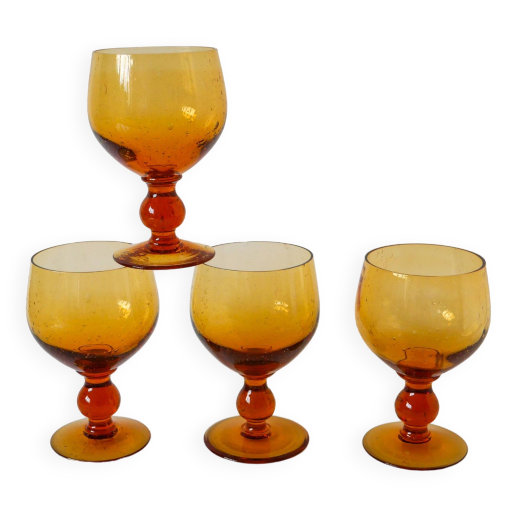 Ensemble de 4 verres bullés en verre ambré, Design, 1960 | Selency