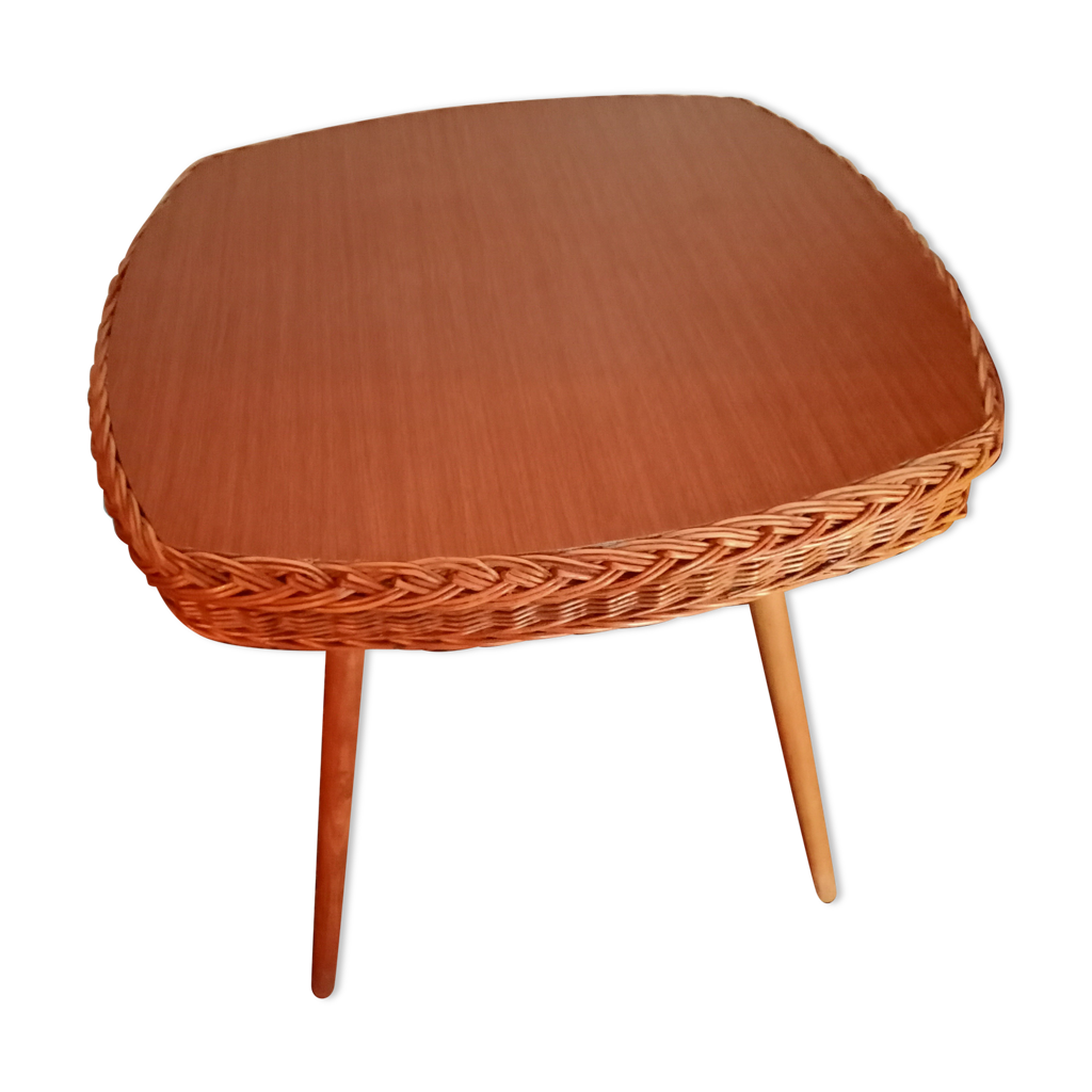 Table basse rotin et formica | Selency