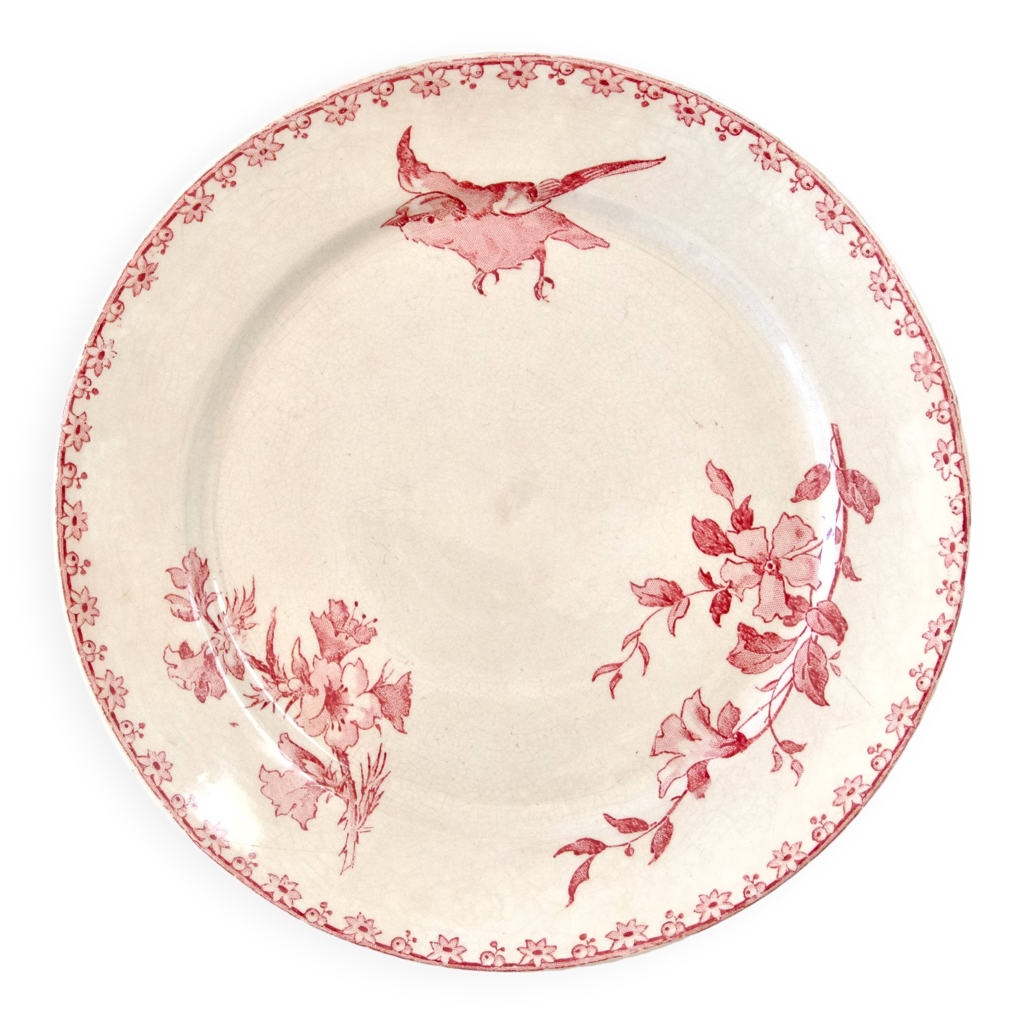 Assiette XIXe Sarreguemines "Favori" terre de fer rose | Selency