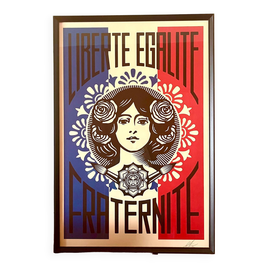 Lithographie shepard fairey (obey) - liberté égalité fraternité | Selency