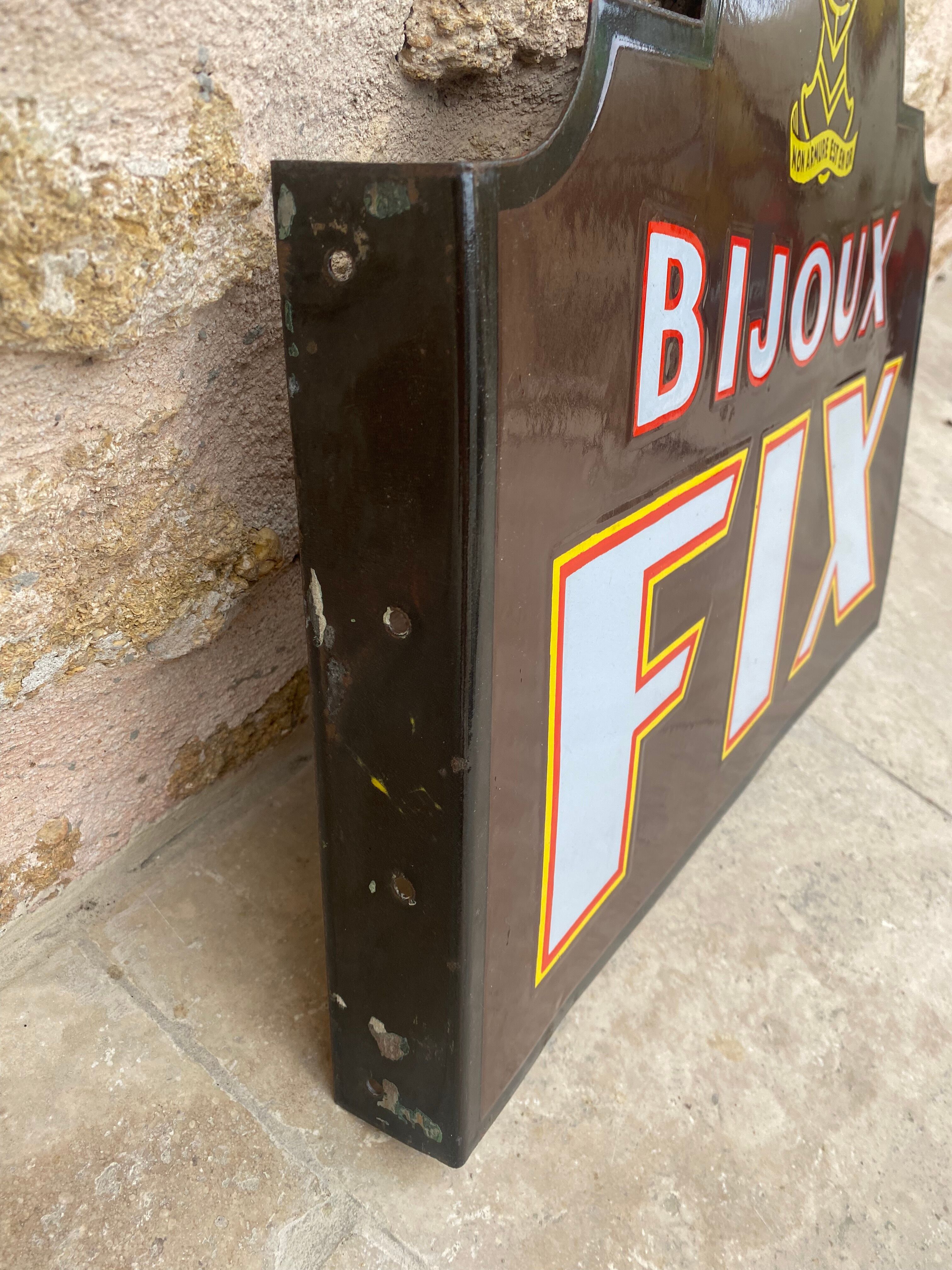 Plaque émaillée publicitaire double face à équerre bijoux fix | Selency