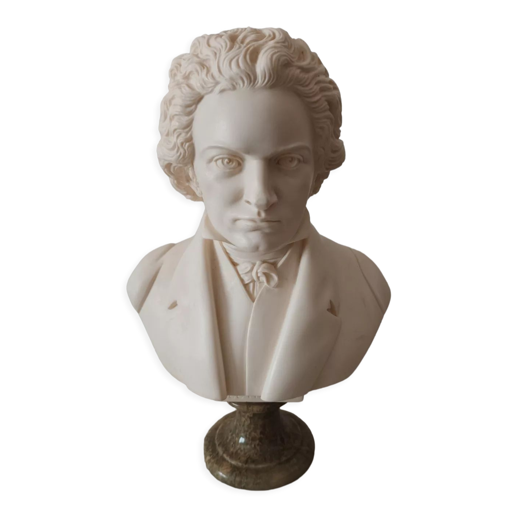Buste de Beethoven en albâtre signé Giannelli sur socle marbre vert ...