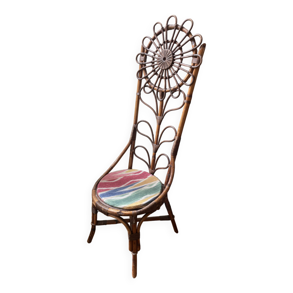 Chaise Haute en Rotin Vintage, France 1970s | Selency