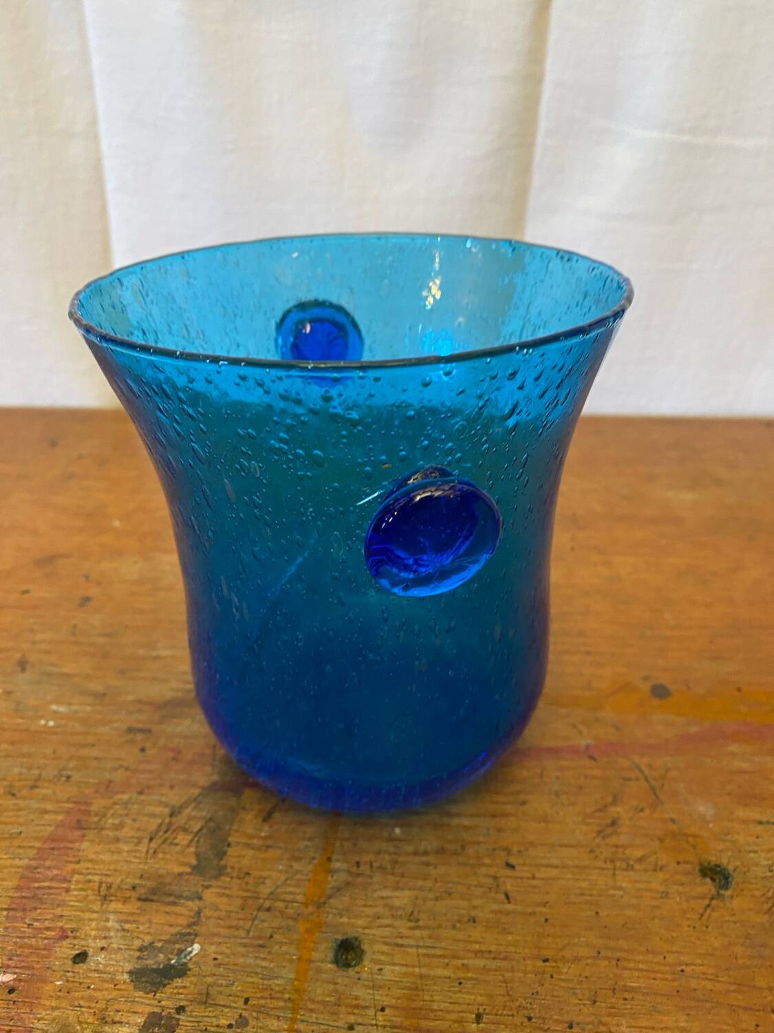Seau a glace ancien style biot verre soufflé bullé bleu vintage | Selency