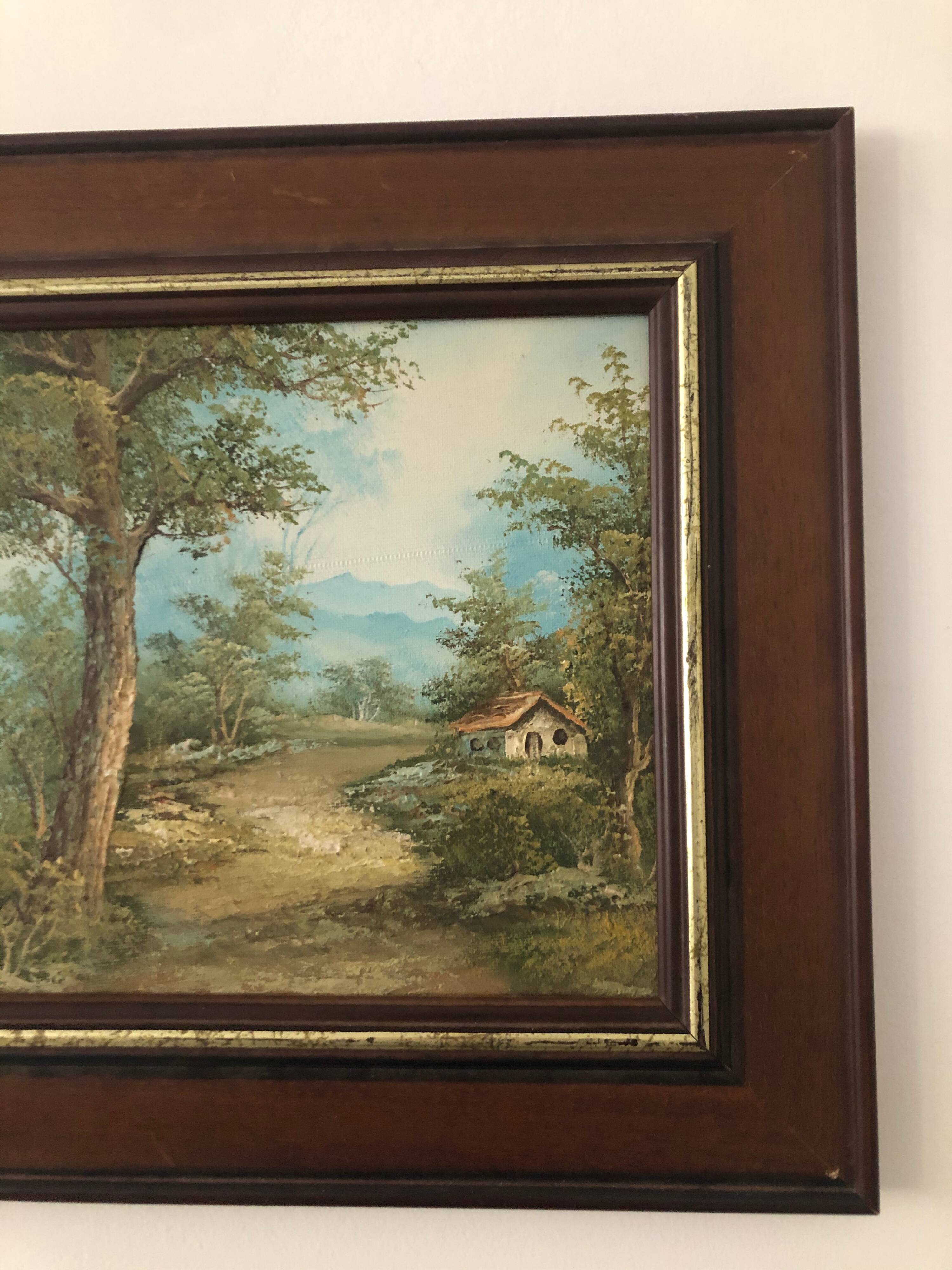 Tableau, Peinture, Cabanon en forêt, Irène CAFIERI, Années 1960 | Selency