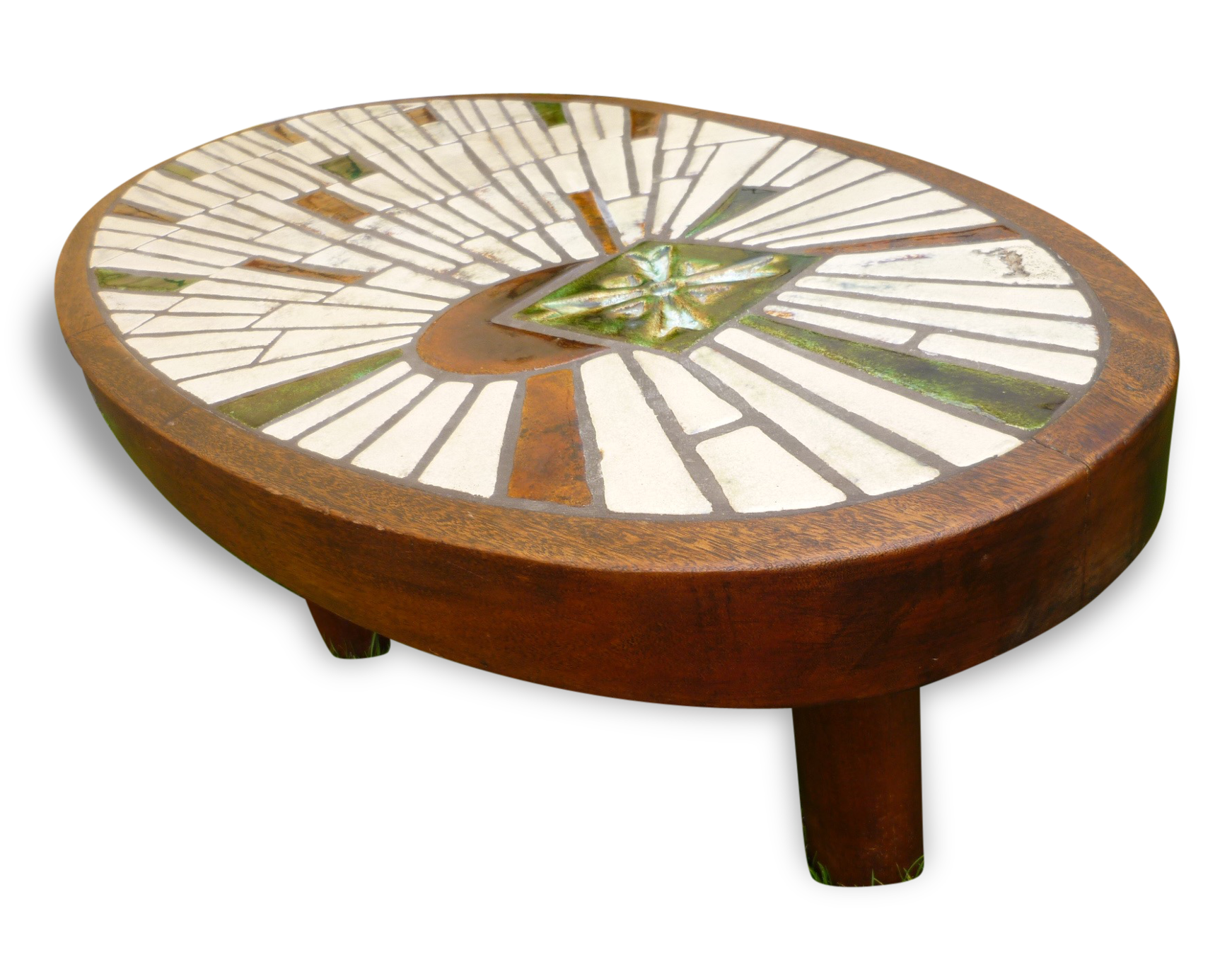 Table Basse Salon Ovale En Bois Céramique Signée Barrois Vallauris
