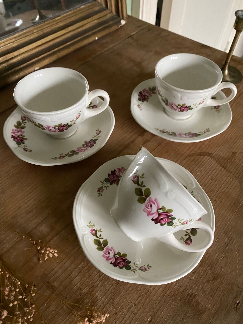 Lot De 3 Tasses Anciennes Faïence Gien Modèle Champs Selency