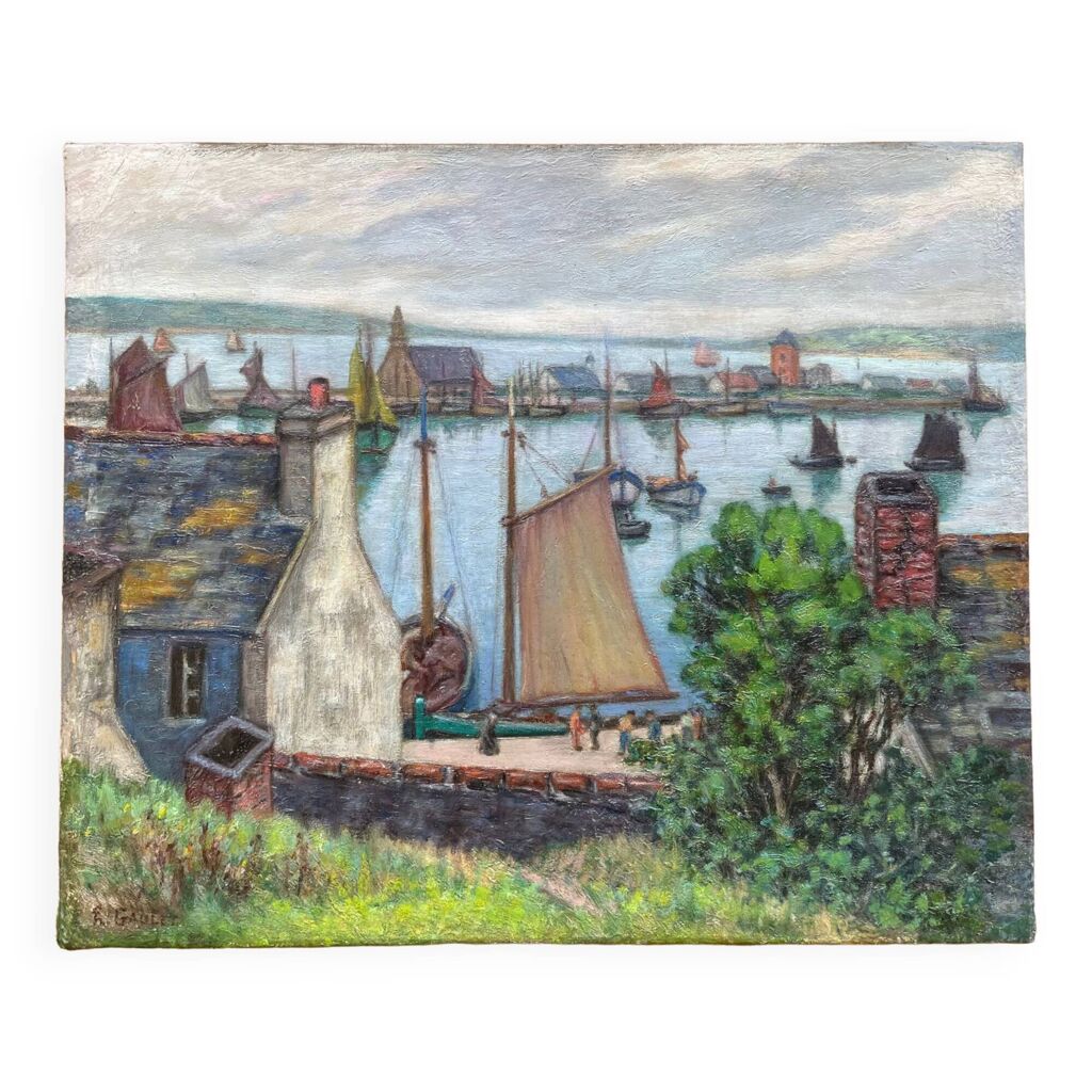 Le port de Camaret, huile sur toile signée Henry Gaulet | Selency