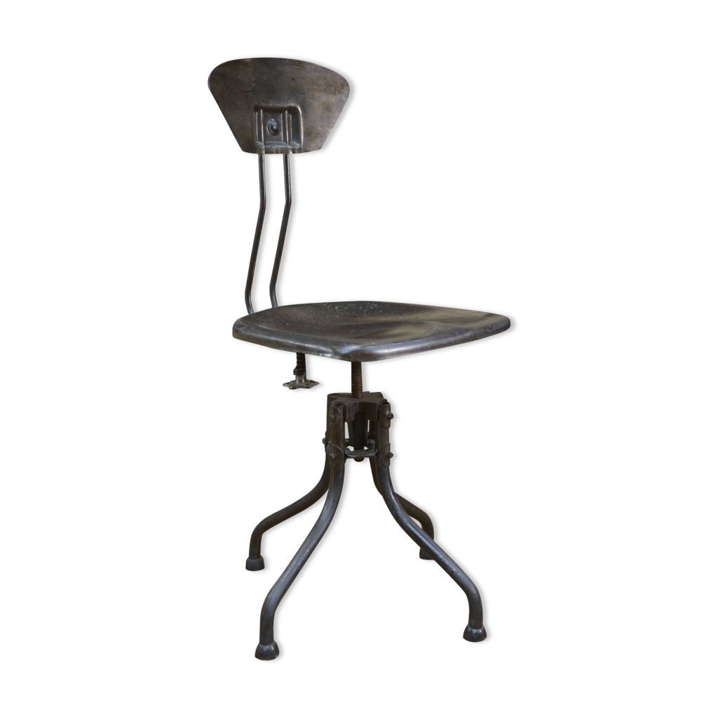 Chaise métal pivotante d' atelier industrielle flambo 1950 | Selency