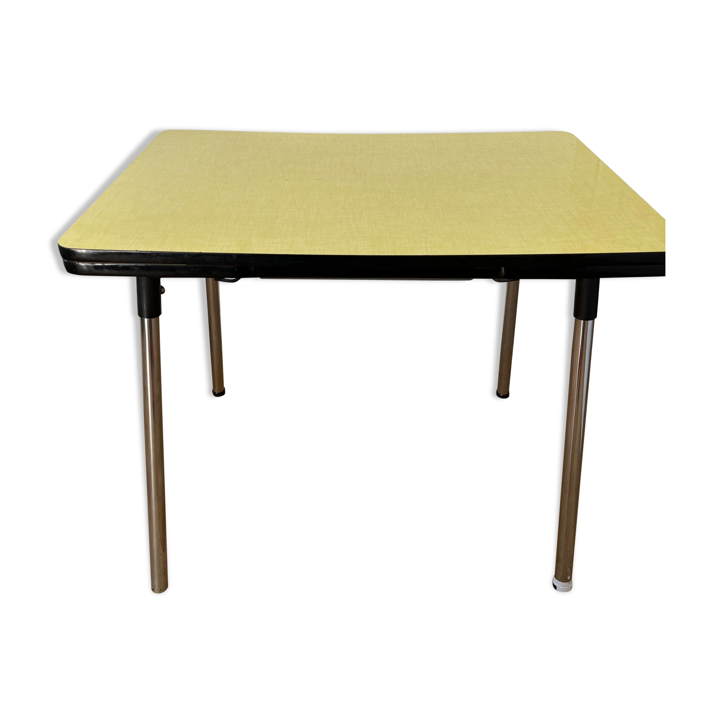 Table vintage en formica jaune à rallonges | Selency