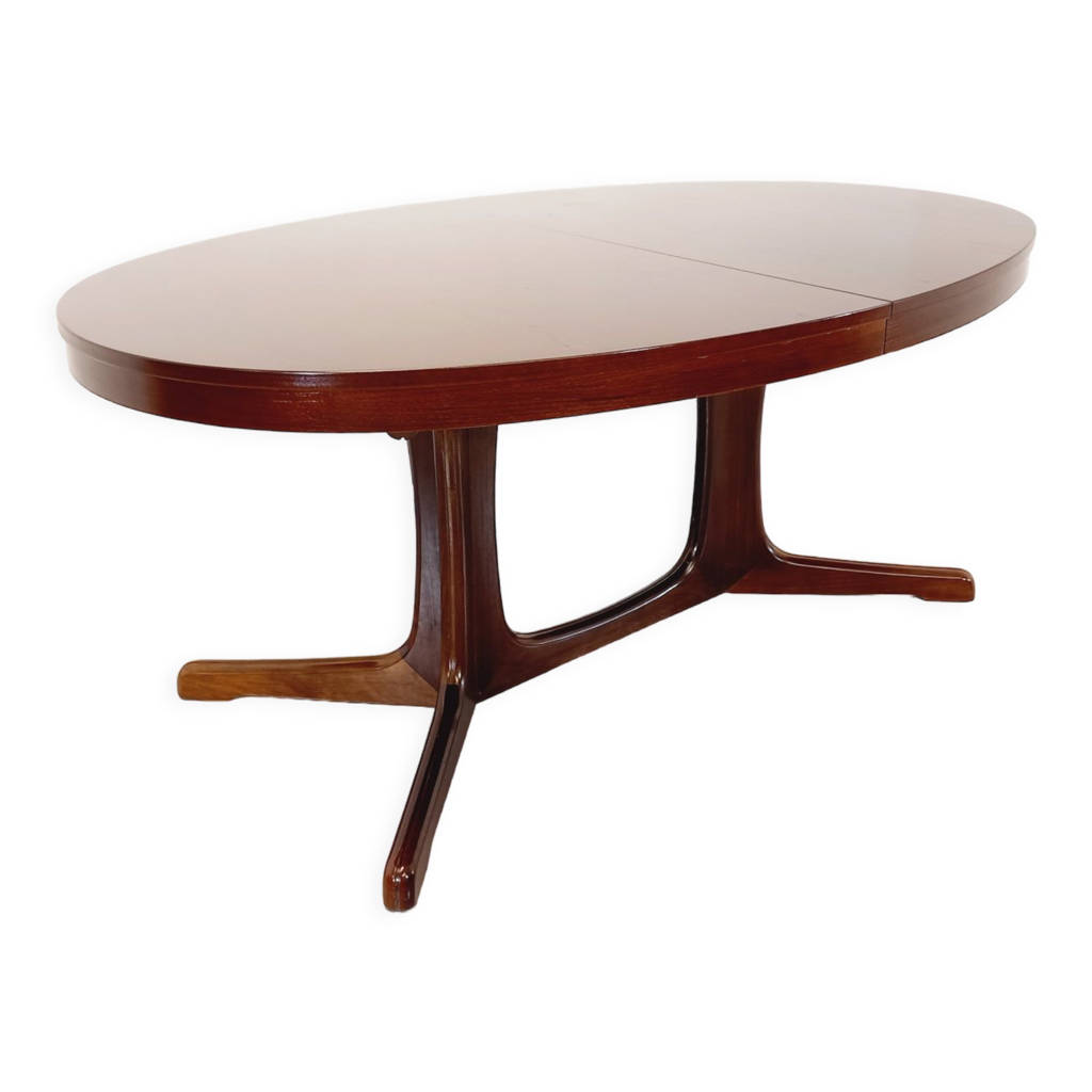 Table à manger ovale style Baumann vintage des années 60/70 en bois d’orme avec rallonges | Selency