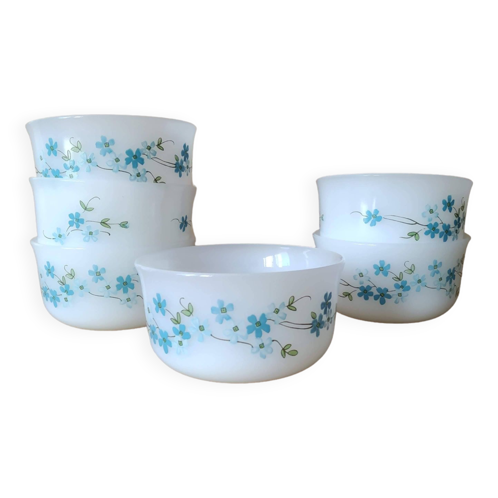 6 ramequins ARCOPAL myosotis Véronica fleurs, années 70 | Selency