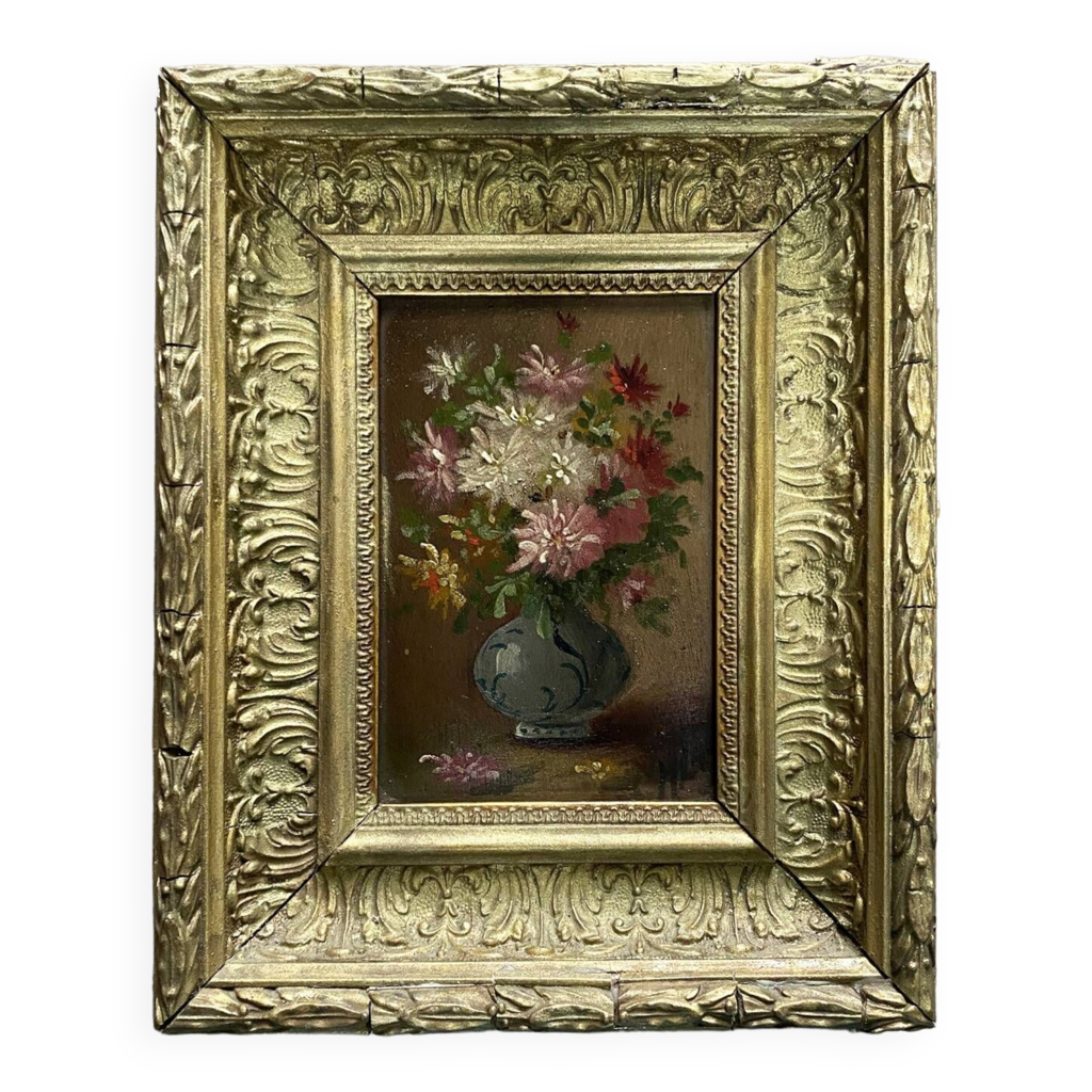 Tableau miniature XIXème "Les dahlias" | Selency