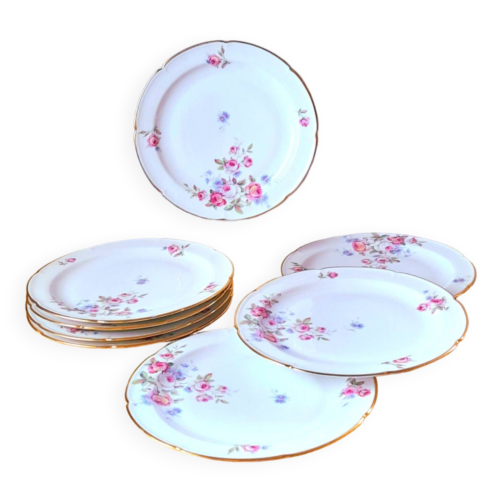Assiettes fleuries en porcelaine CB compagnie France | Selency