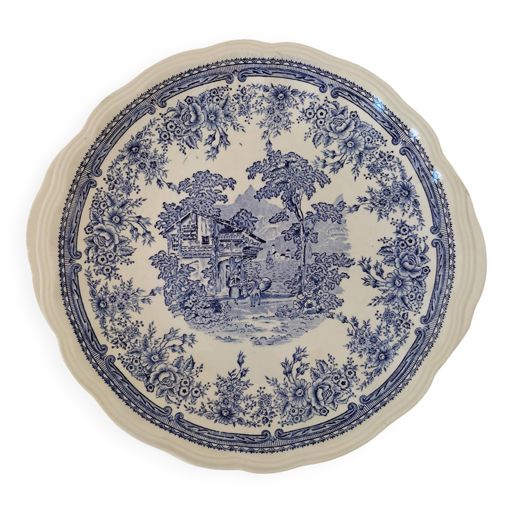 Plat à décor pastoral en faïence bleue KG Lunéville décor grand feu ...