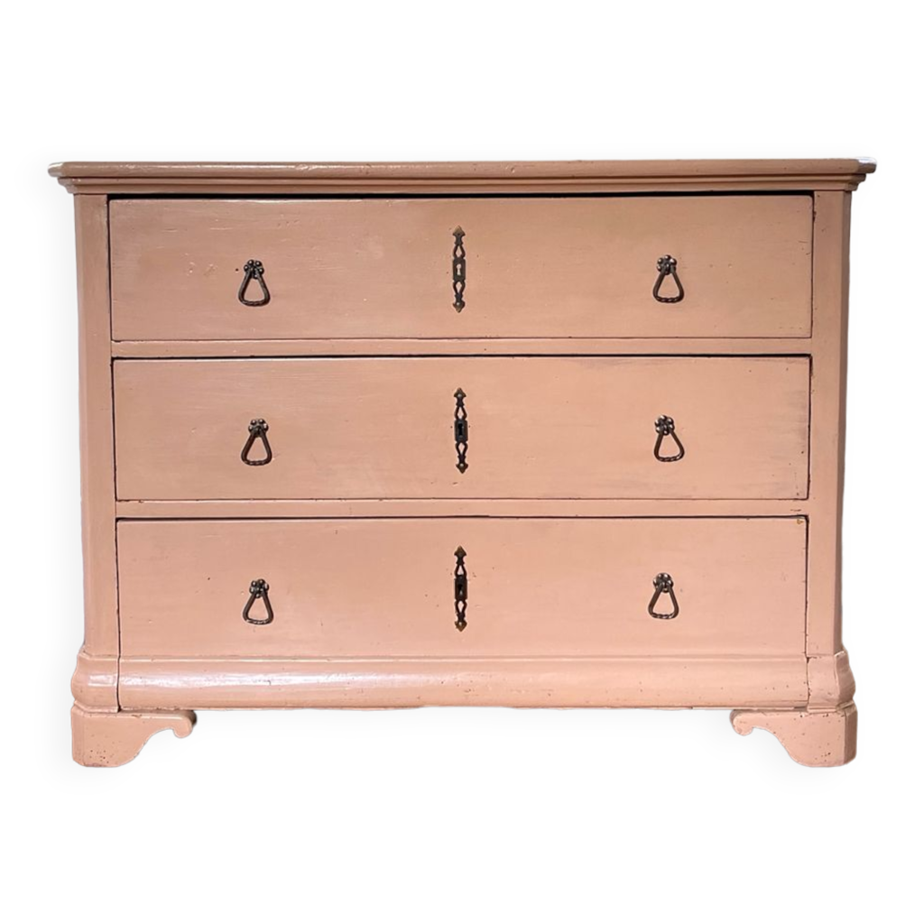 Commode ancienne 3 tiroirs vieux rose pastel vintage | Selency