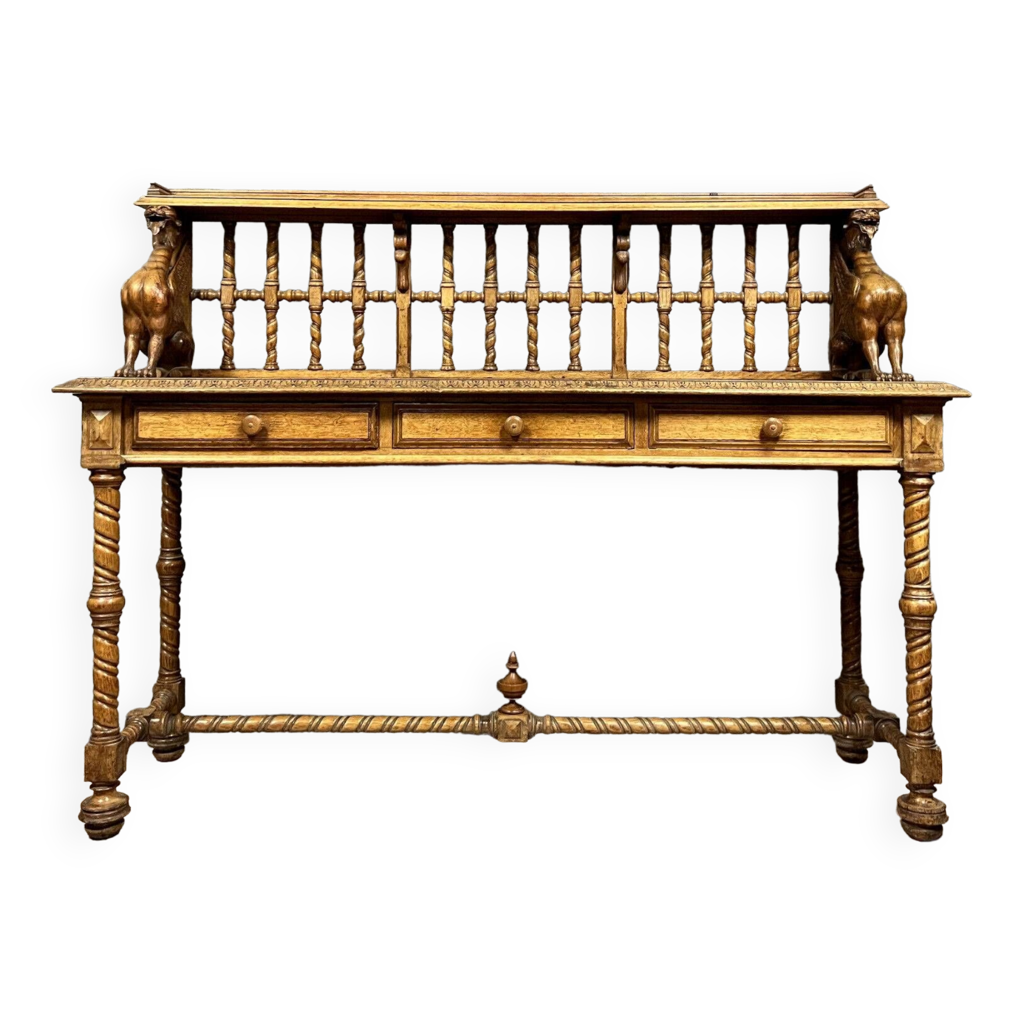 Renaissance style dragon console in blond oak circa 1850 | Selency