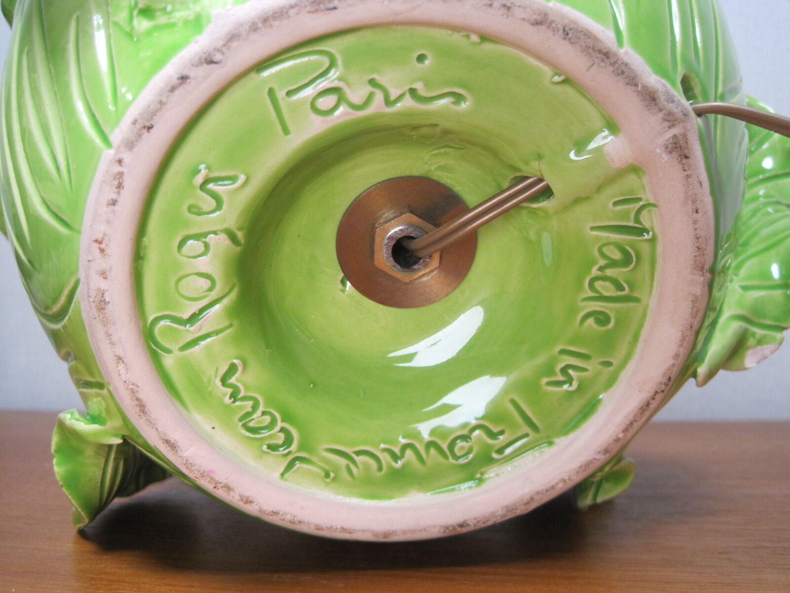 Cabbage enamelled ceramic lamp foot signed Jean Roger Paris circa 1950 ...