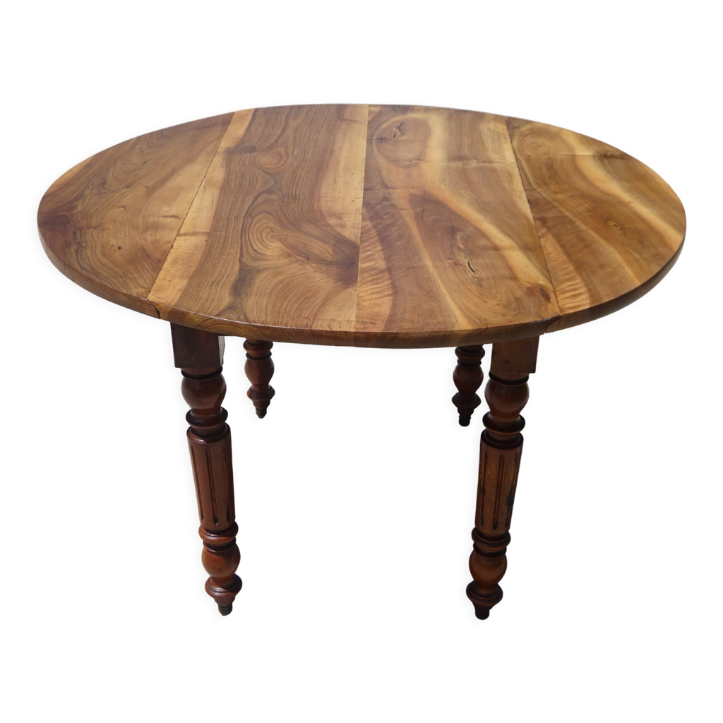 Table ronde à rabats, en noyer massif, fin XIXème | Selency