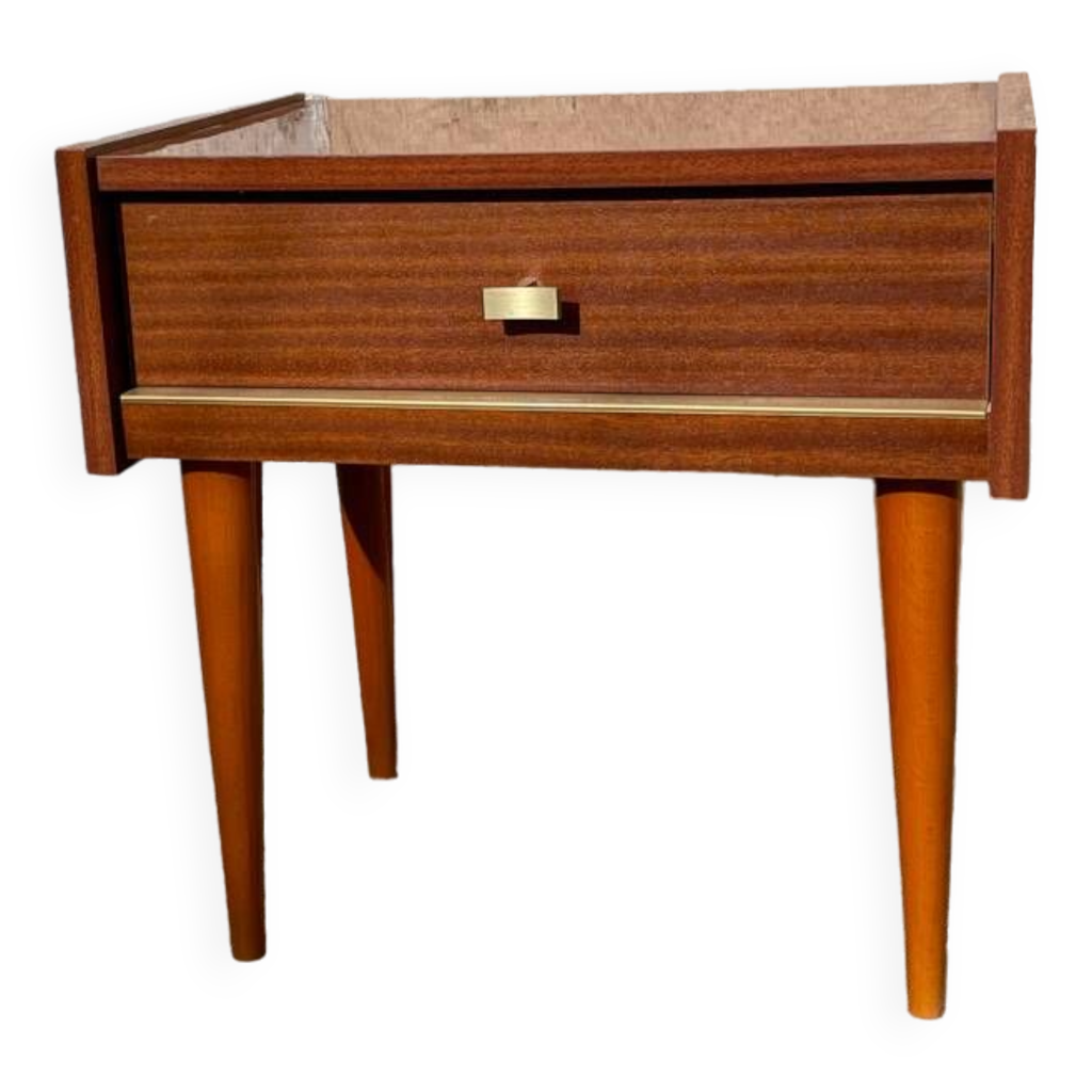 Table de nuit en bois et métal doré | Selency