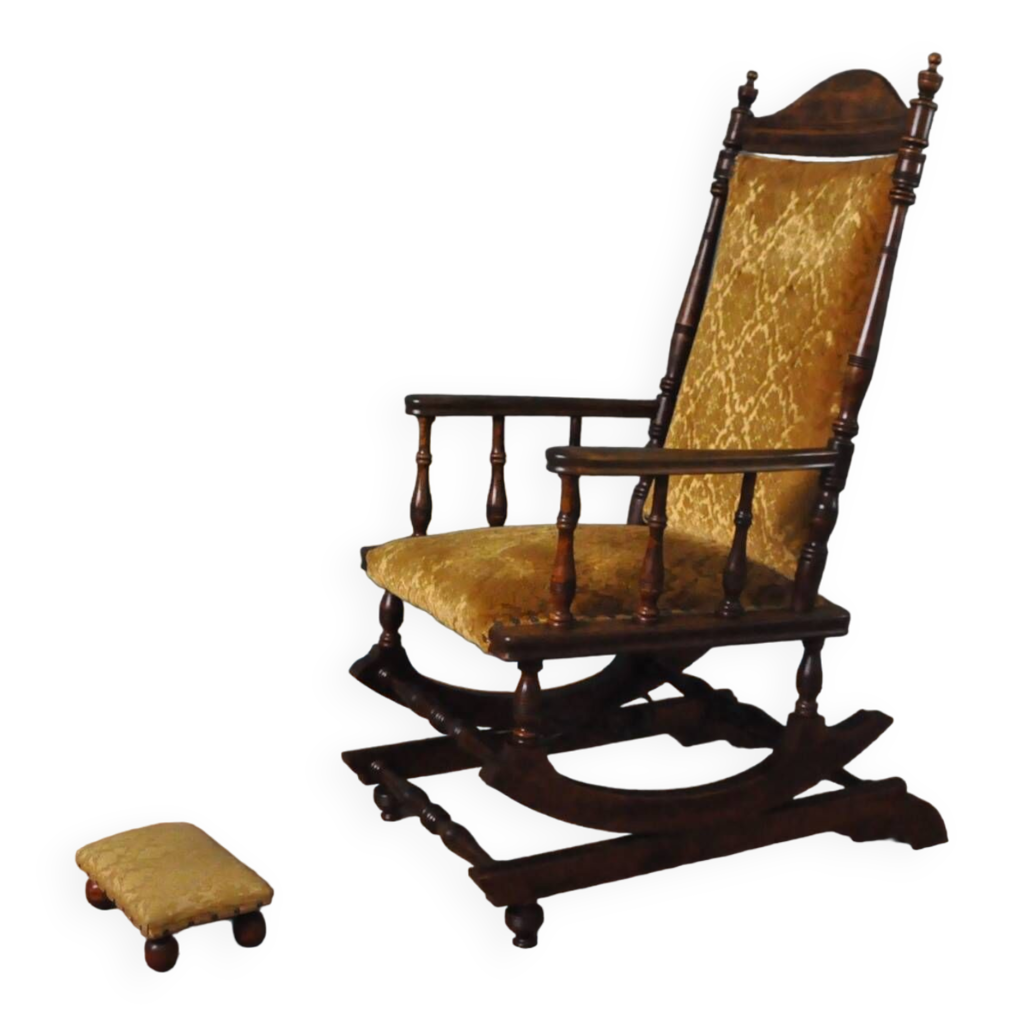 Rocking chair sur ressorts du 19ème siècle avec un pouf | Selency