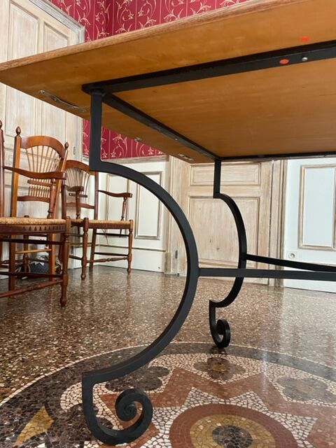 Table provençale artisanale piètement fer forgé 4 chaises gerbe et deux ...