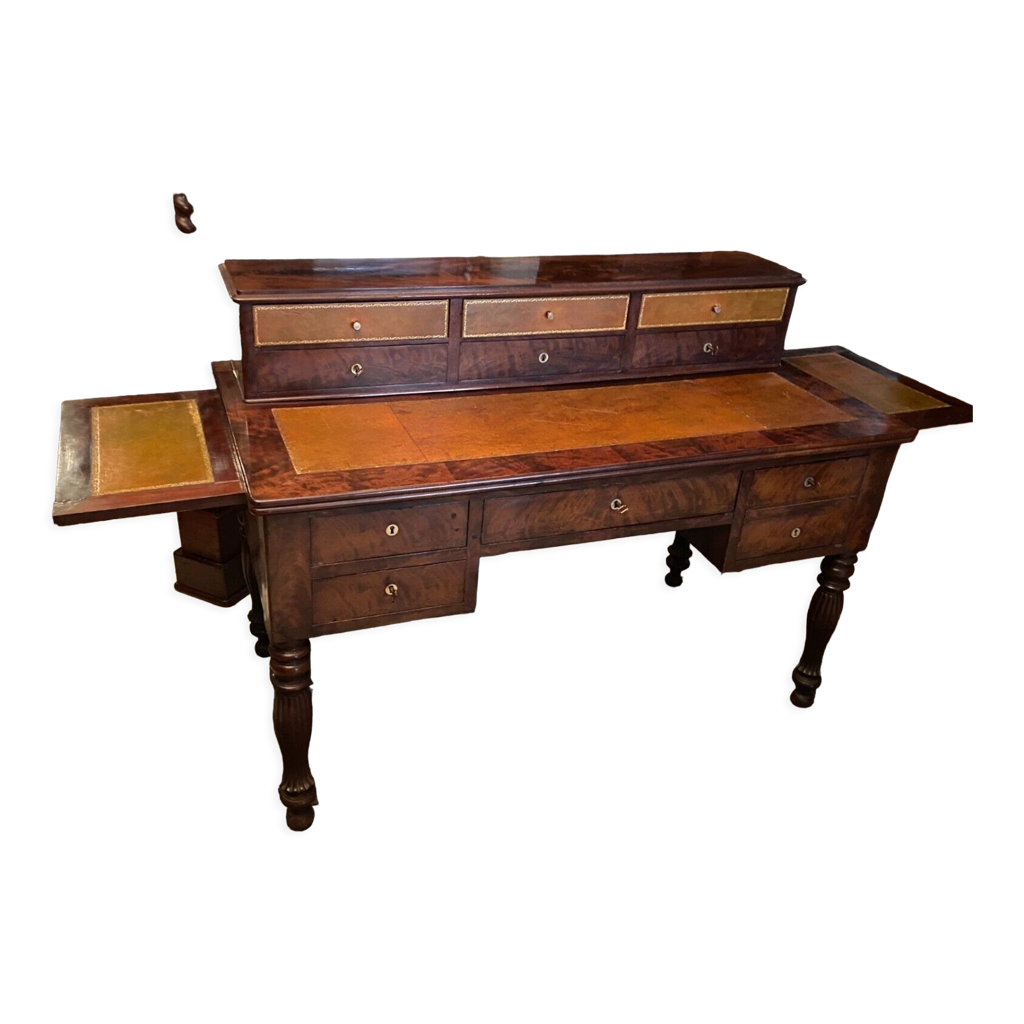 Bureau gradin plateau coulissant tablettes escamotables Louis-Philippe ...