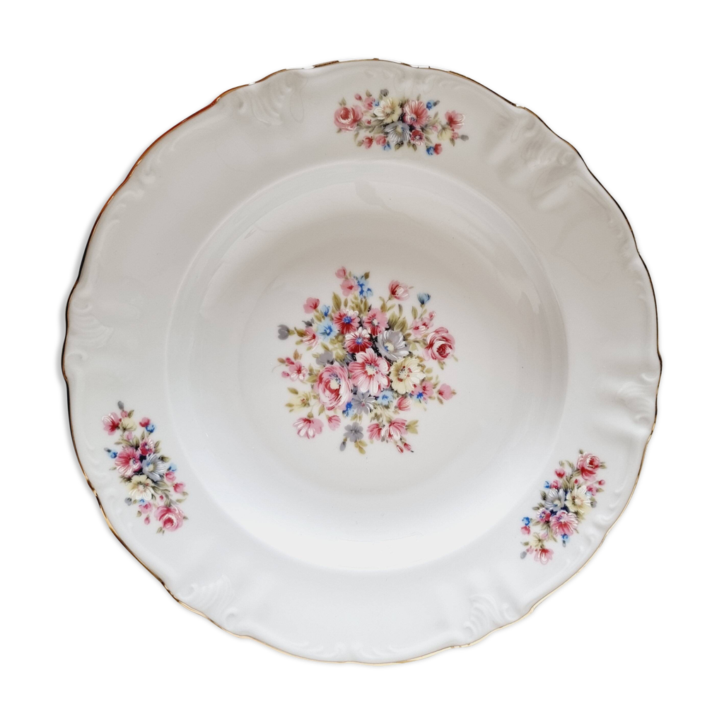 Assiette creuse à décor floral et profil doré et avec reliefs en ...