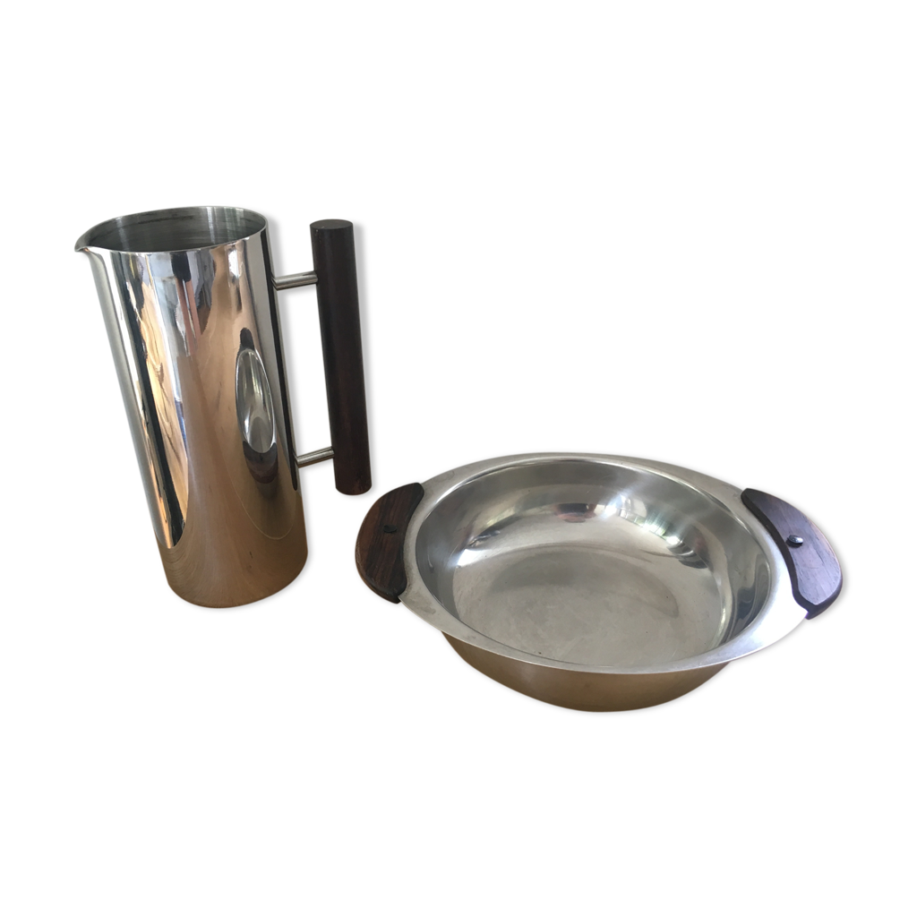 Ensemble de pichet et coupelle inox et palissandre - Gense | Selency