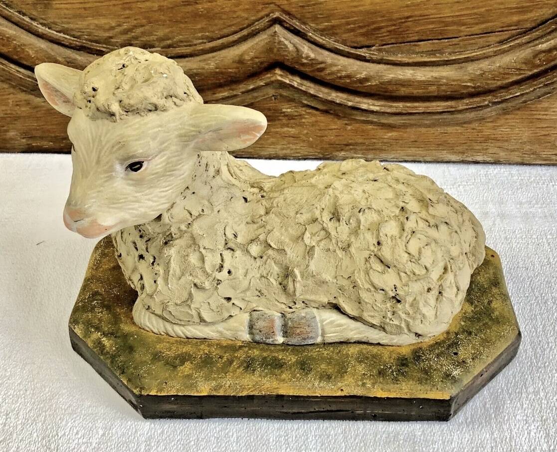 Grand santon statue mouton plâtre crèche église XIX | Selency