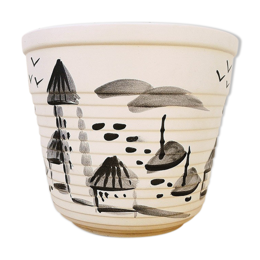 Cache pot céramique, Millet Sèvres, décor mer | Selency