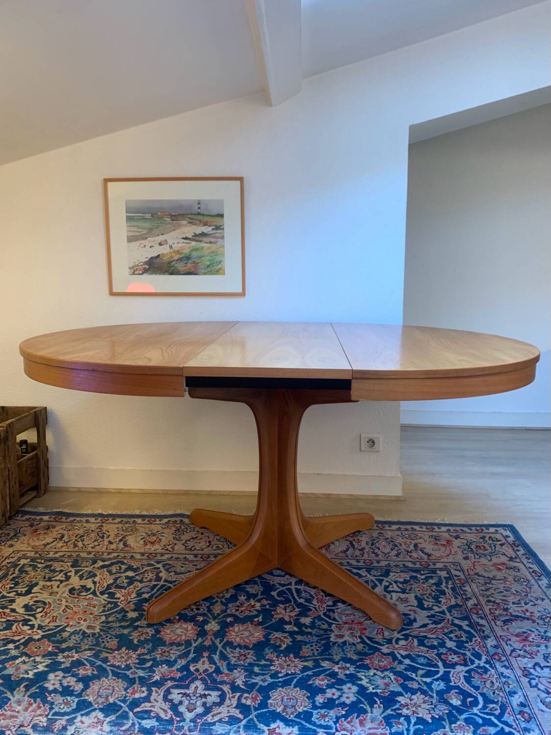 Table ronde Scandinave vintage à pied central années 60-70 à rallonge ...