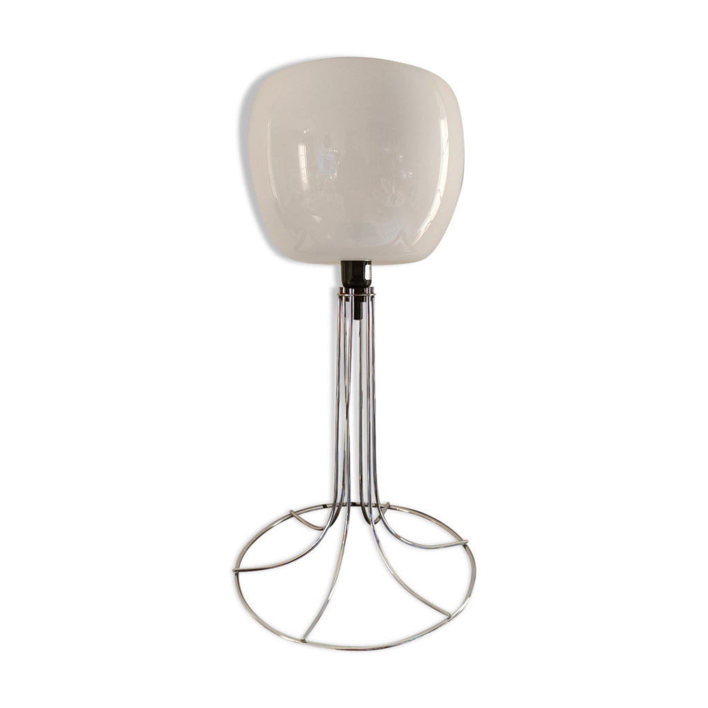 Lampe en chrome et opaline Italy 1980 | Selency