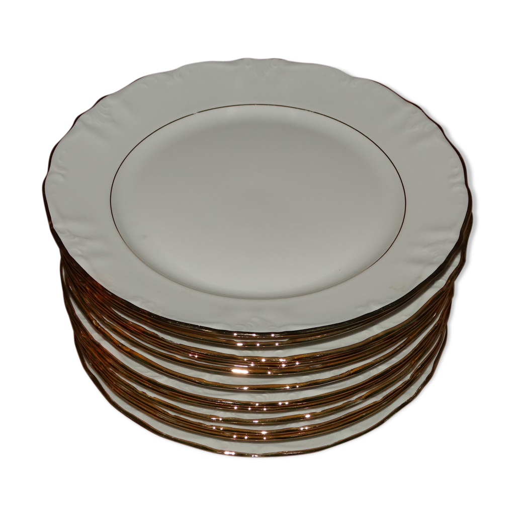 Set de 12 assiettes en porcelaine blanche liseré doré Bavaria | Selency
