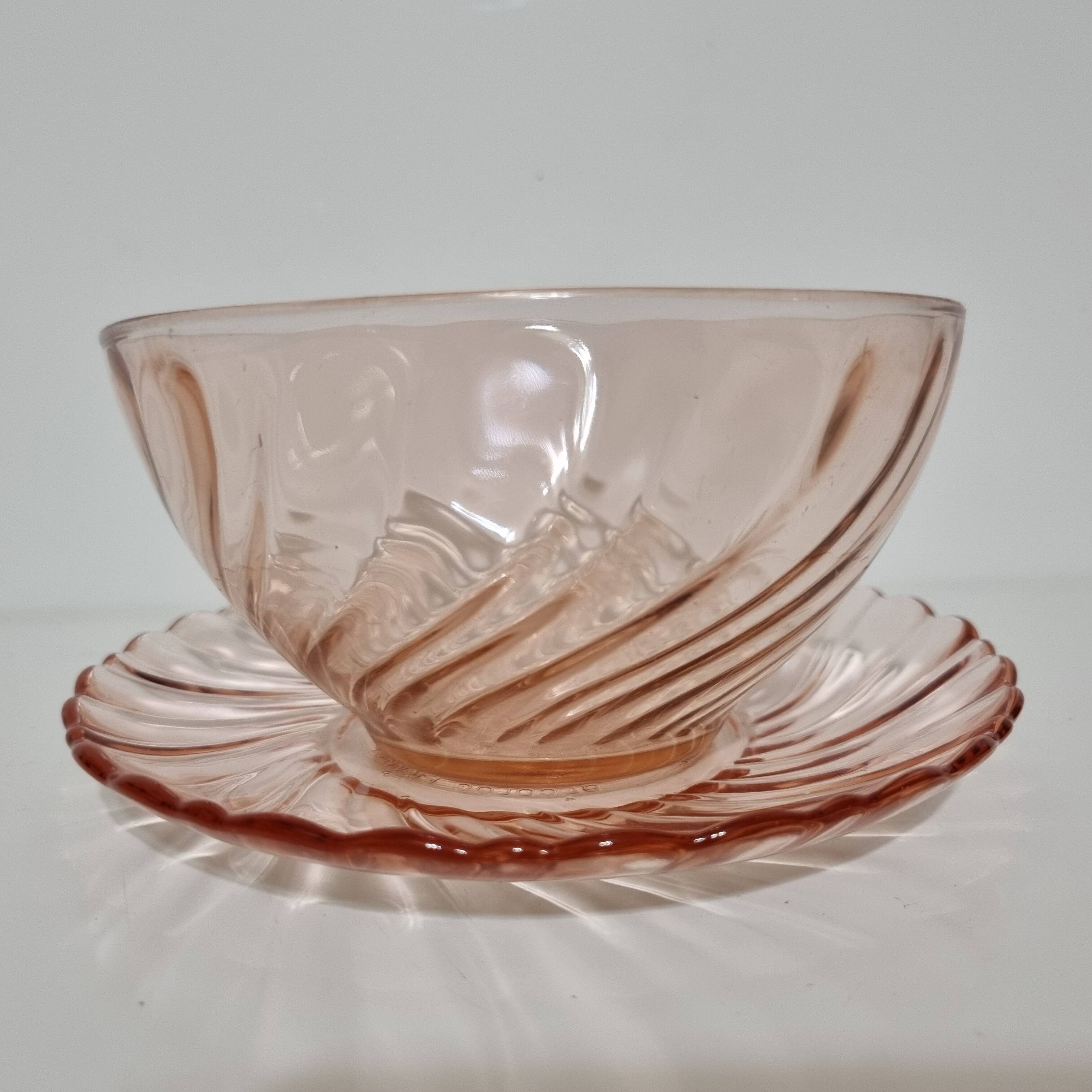 set de 3 bol et sous bol vintage Arcoroc modele Rosaline verre rose ...