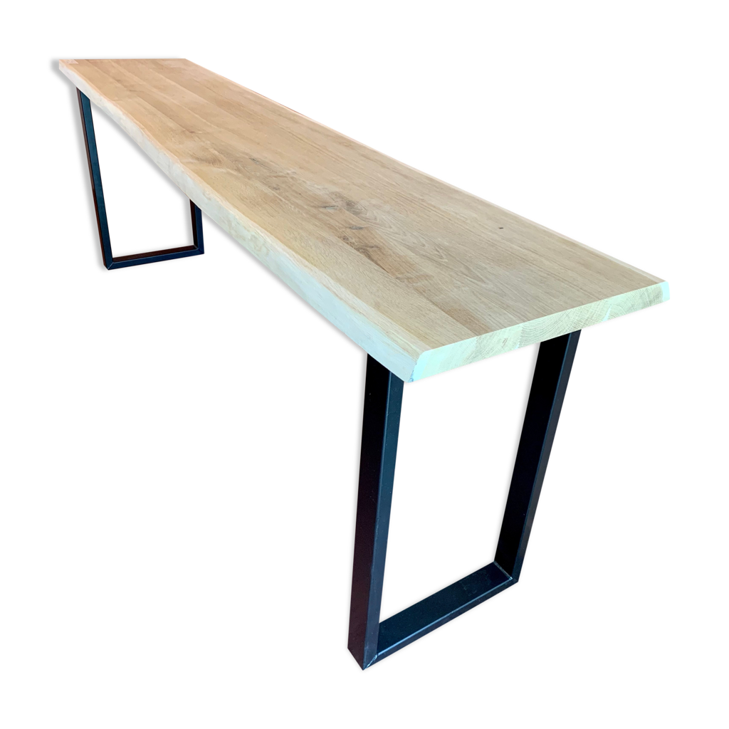 Console 3m x 50 cm en chêne massif et pieds en métal en U | Selency