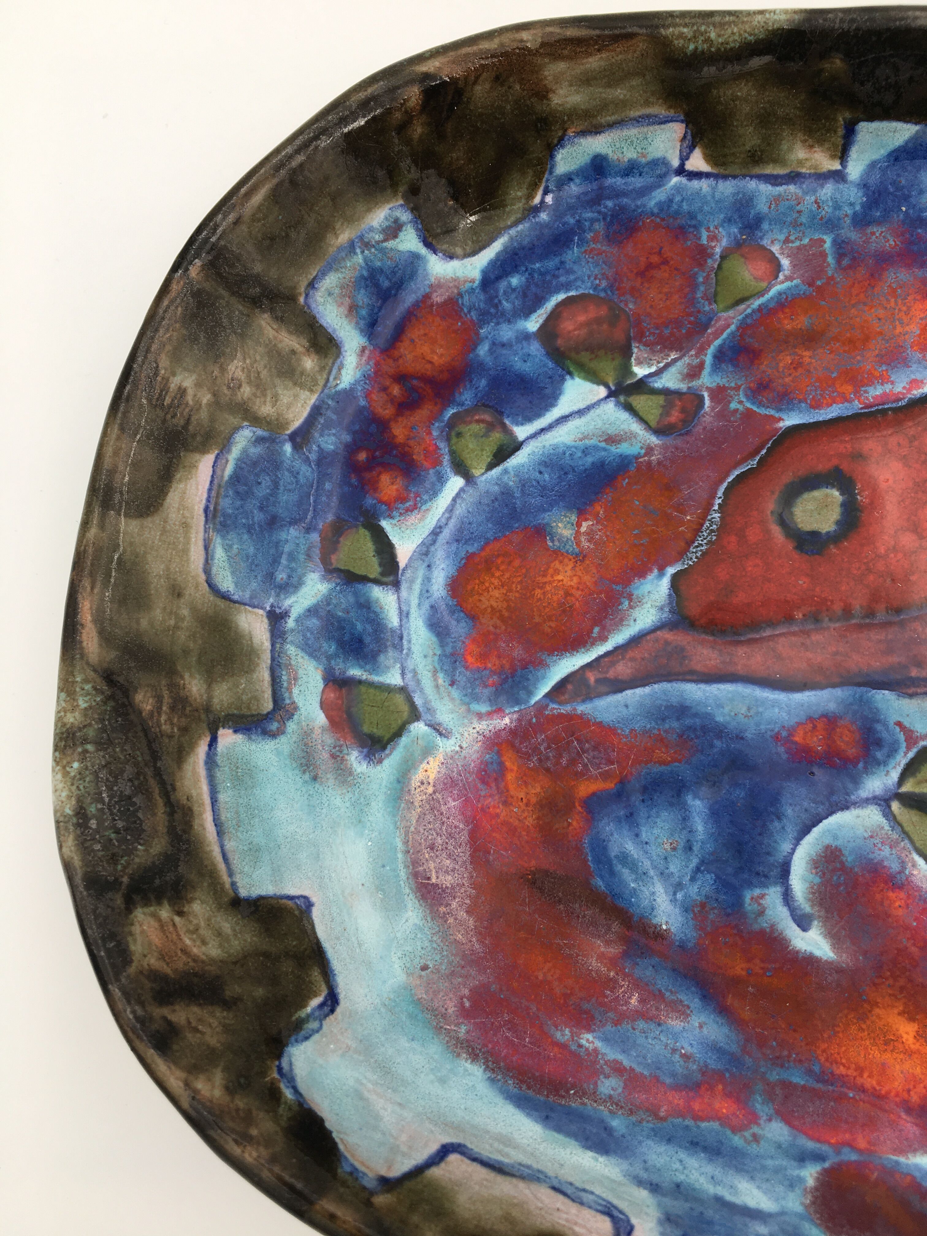 Coupe décorative en céramique émaillée" signée Arlette Roux, Juan-Les ...