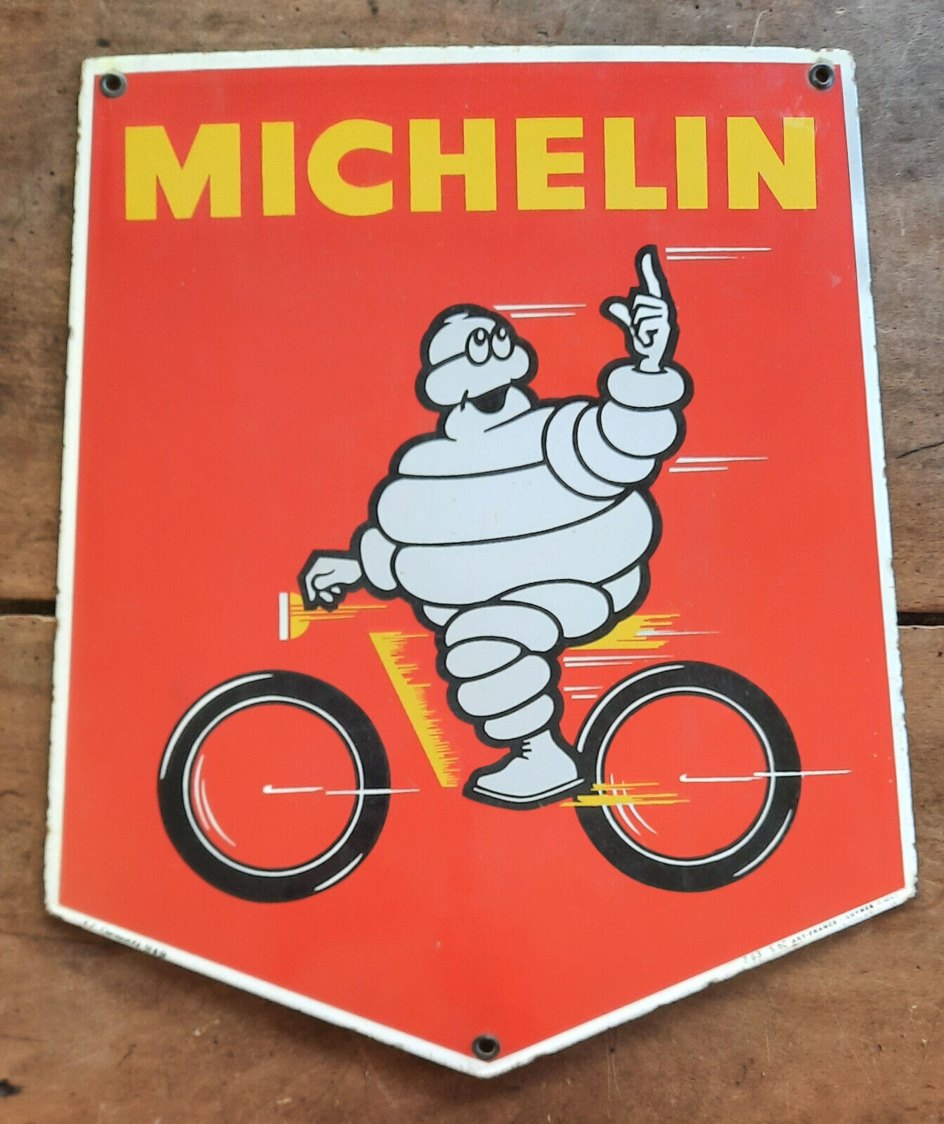 Ancienne plaque émaillée double face "Michelin Bibendum" 38x45cm 50's ...