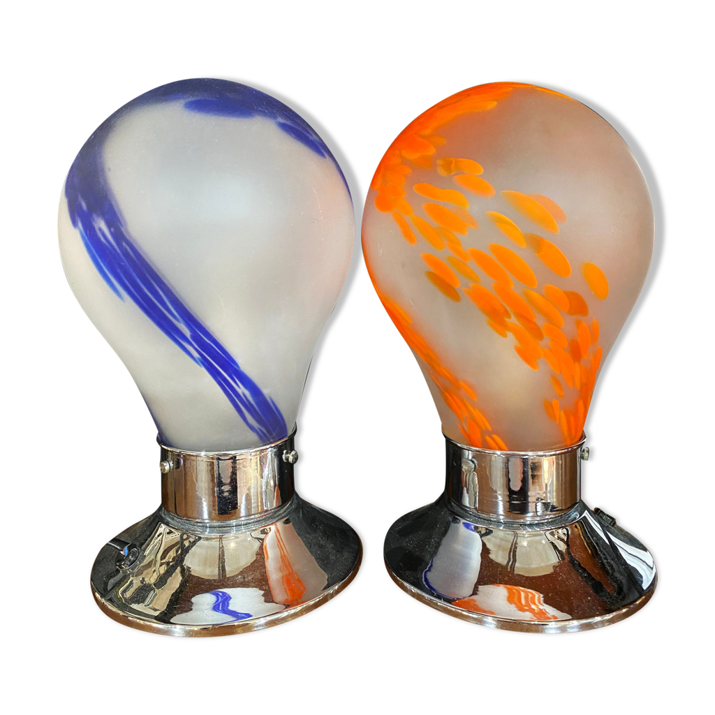 Paire de lampes Space Age en verre de Murano, Carlo Nason pour Mazzega, Italie, années 70 | Selency