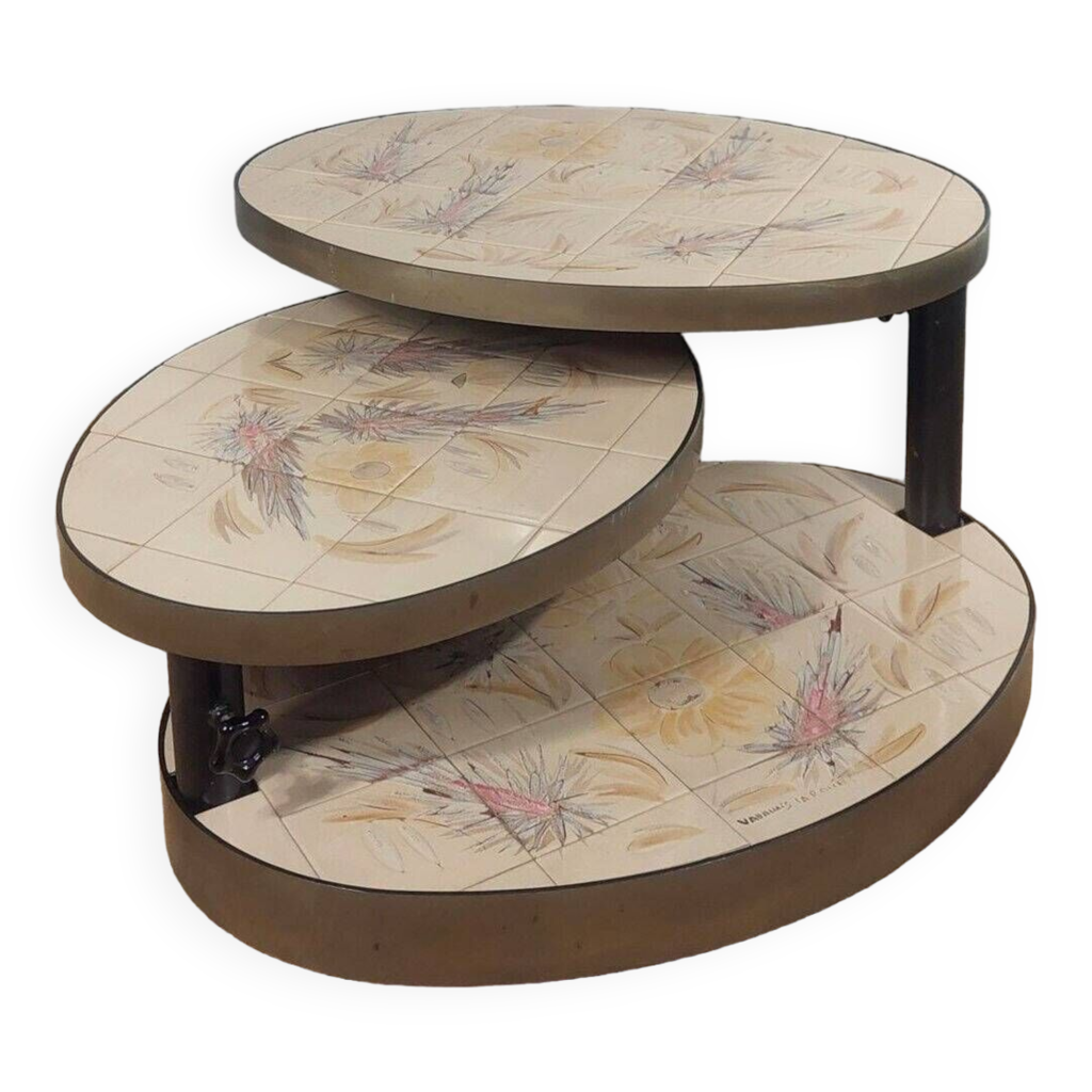 Table basse signée Vallauris La Roue en acier et céramique | Selency