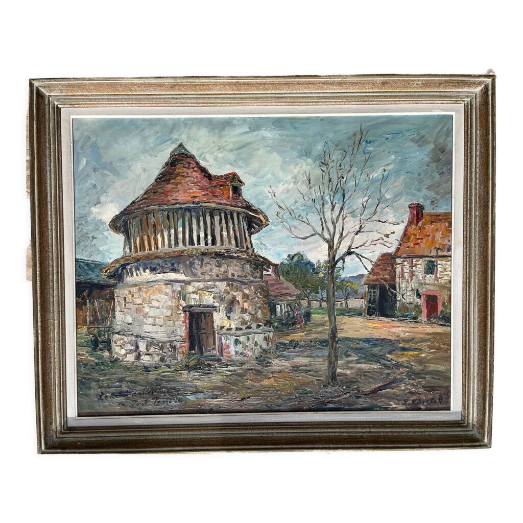 Huile sur toile représentant un pigeonnier | Selency