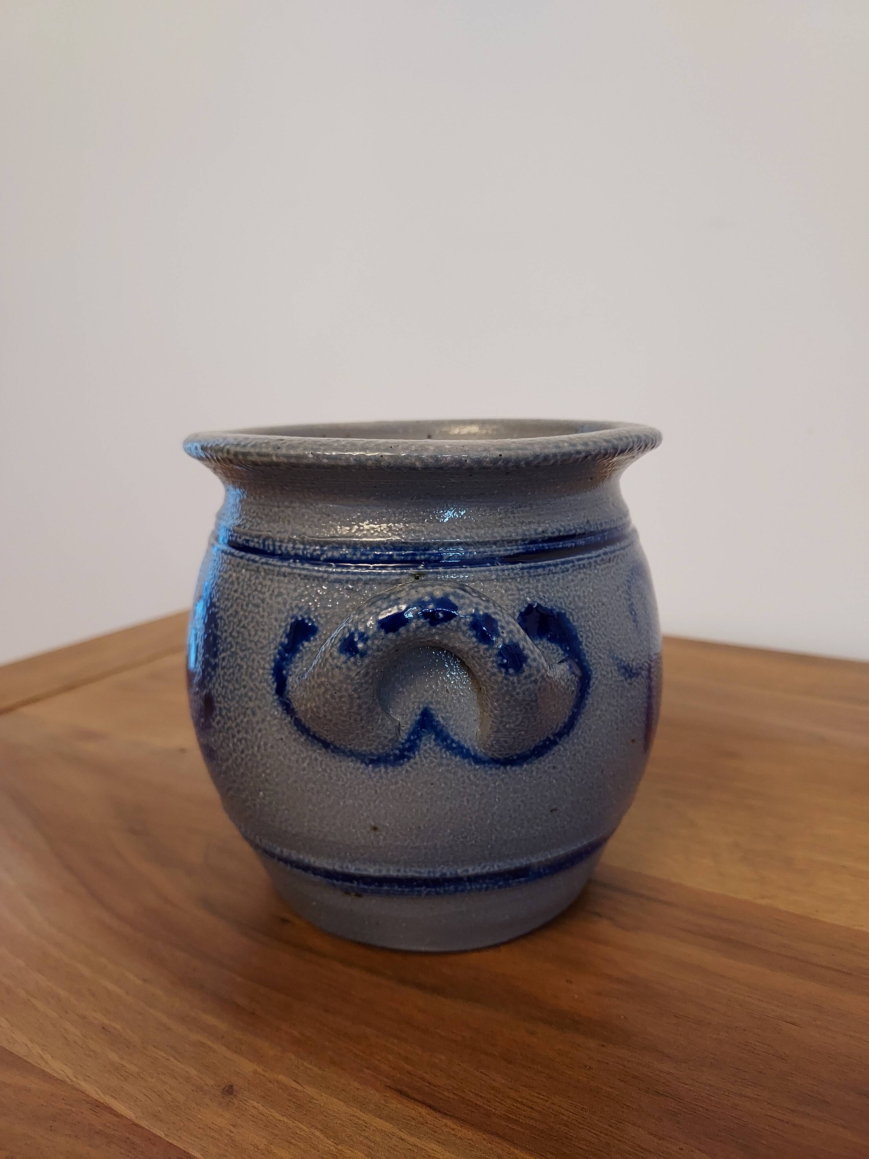 Pot véritable grès au sel Betschdorf d'Alsace, gris et bleu | Selency