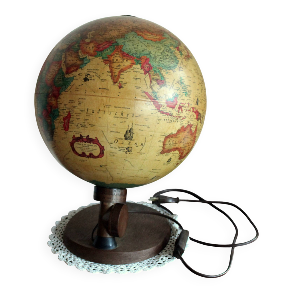 Globe lumineux des années 1980 de Scan Globe avec logo RDA - Vintage ...