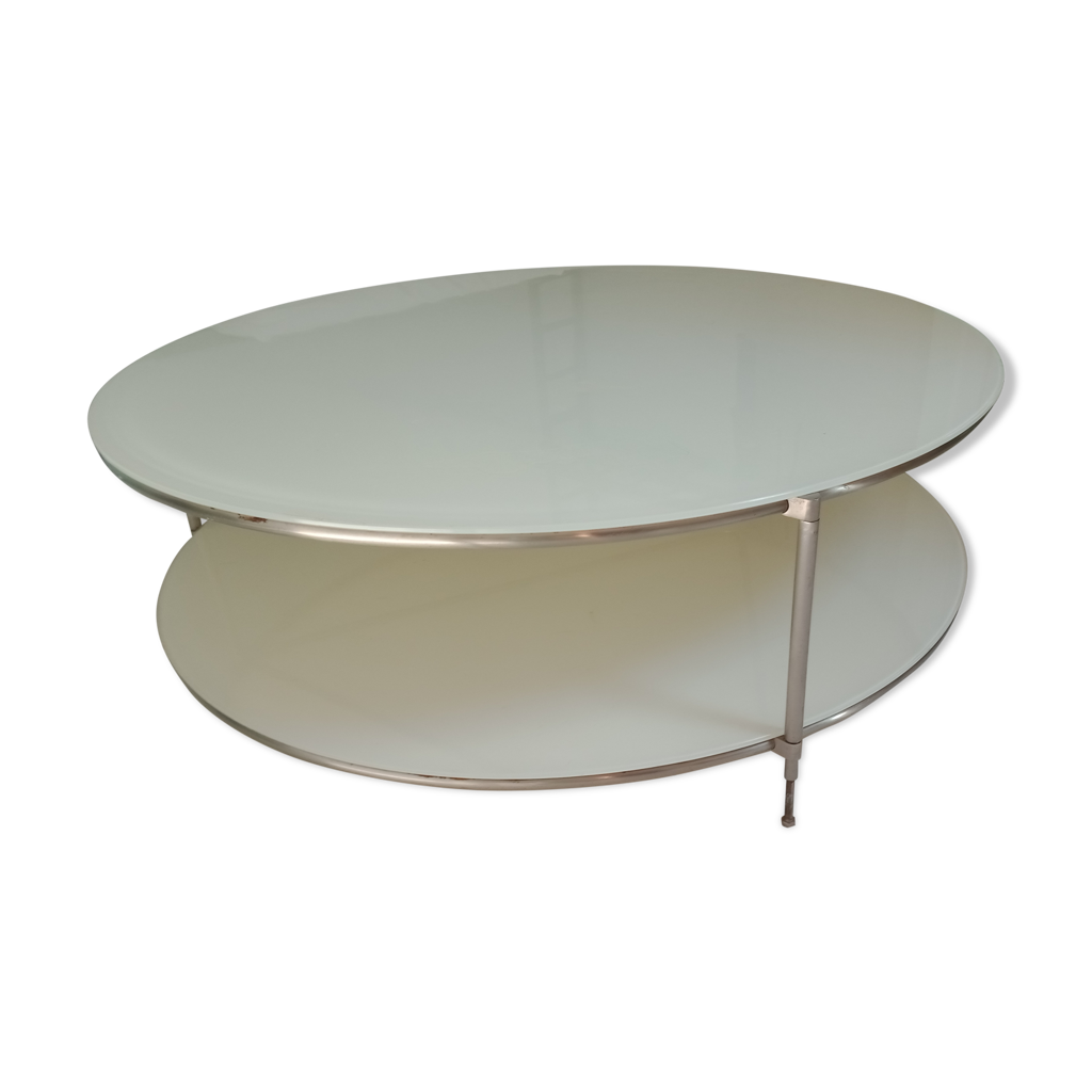 Table basse ronde verre blanc et chrome | Selency