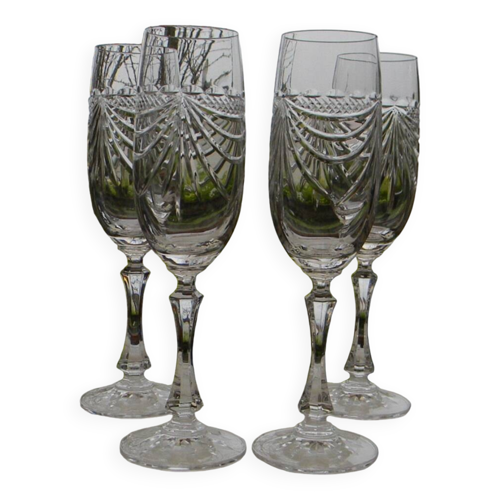 Lot de 4 flûtes à champagne en cristal Artisanat de Lorraine. | Selency