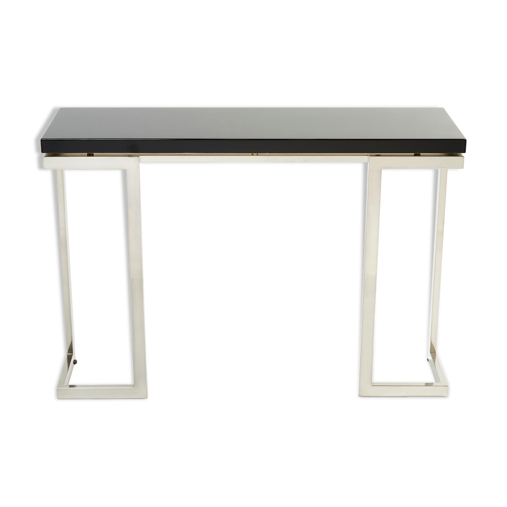 Console laquée noire et chrome Guy Lefevre pour Maison Jansen 1970 | Selency