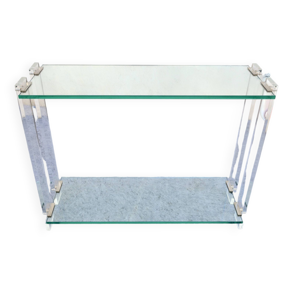 Console design Marais International en verre et plexiglas, vers 1980 | Selency