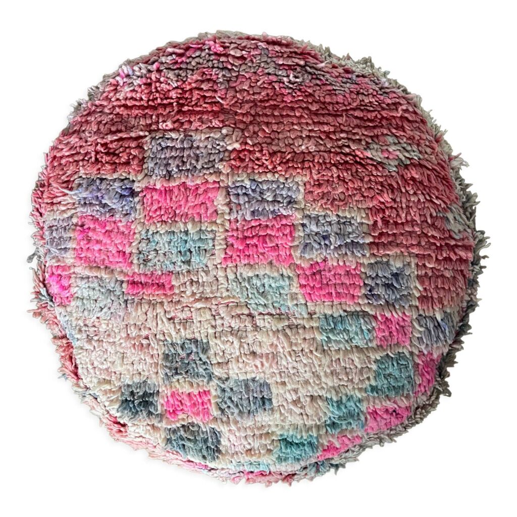 Pouf marocain coloré pouf berbère en laine rond fait main bohème rose ...